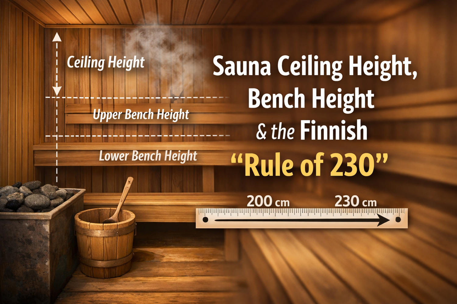 Sauna Ceiling & Bench Height Guide: The Finnish Rule of 230