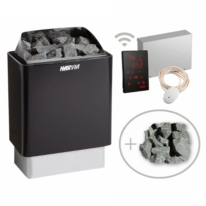 Harvia KIP 240V Electric Heater Package w/ WiFi & Controller | Black Steel