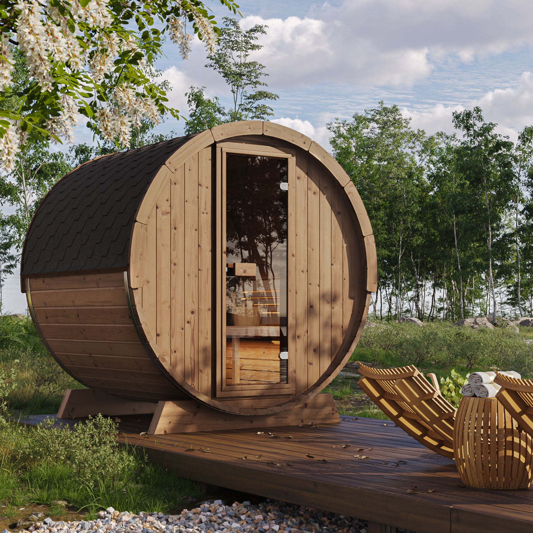 SaunaLife E7 4-Person Barrel Sauna Kit | Ergo Series