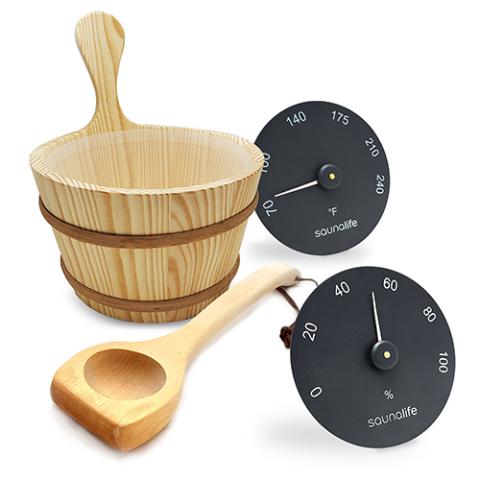 SaunaLife Wooden 1-Gallon Bucket & Sauna Accessory Package