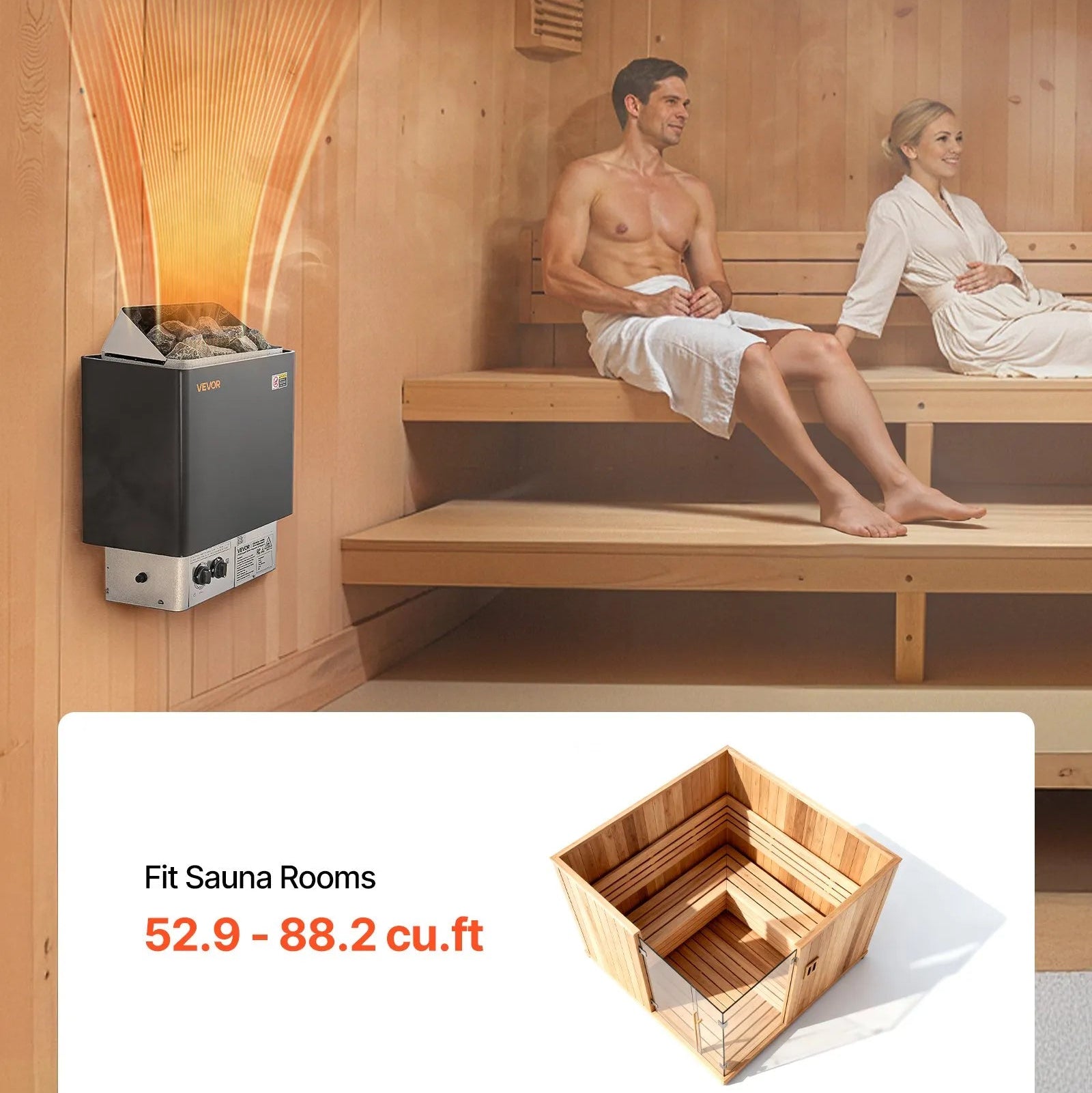 VEVOR 120V Plug-In Electric Sauna Heater | 2kW | Fits 53–88 Cu Ft Room